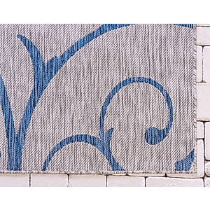 Unique Loom Outdoor Botanical Collection Area Rug - Curl (7' 1" x 10' Rectangle, Gray/ Navy Blue)