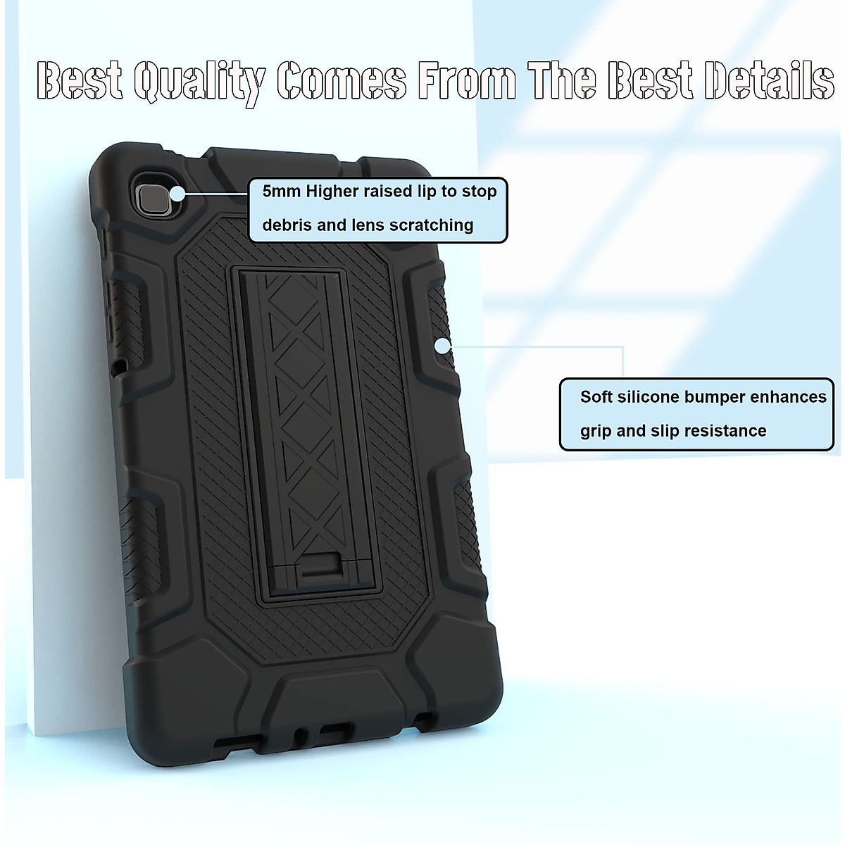 Rantice Samsung Galaxy Tab A7 Lite Case with Kickstand, Shockproof Rugged Case for Kids 8.7 Inch 2021 Tablet A7 Lite (SM-T220/T225), Black