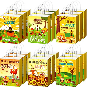 Motiskyy 30 Pcs Thanksgiving Day Gift Bags Religious Paper Bags with Handles Fall Gift Bags Fall Christian Jesus Treat Gift Bag for Harvest Party VBS Church Supplies Decoration, 8.3 x 5.9 x 3.2 Inch