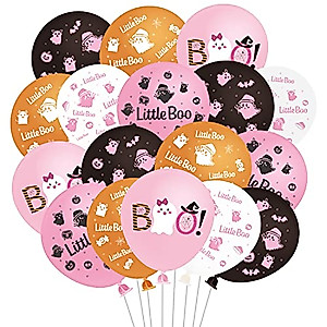 Xqumoi 50Pcs Pink Little Boo Baby Shower Balloons, Pink Black Orange White Latex Balloons for Decor Cute Ghost Bat Horror Theme Party Decorations Supplies for Birthday