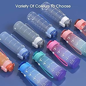 Y&3 32oz Motivational Fitness Sports Water Bottle With Time Marker, BPA Free Tritan Plastic, Leakproof Flip Top, For Gym, Outdoor, Office Work (Frosted Gray, 32oz)