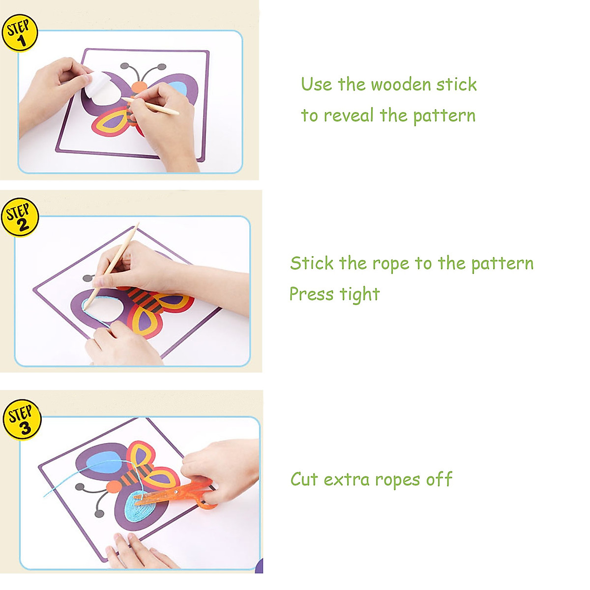 Mobee Color Rope Paste Painting Sticky Mosaics Kids 8 Cards DIY Art Crafts Creative Educational Toys