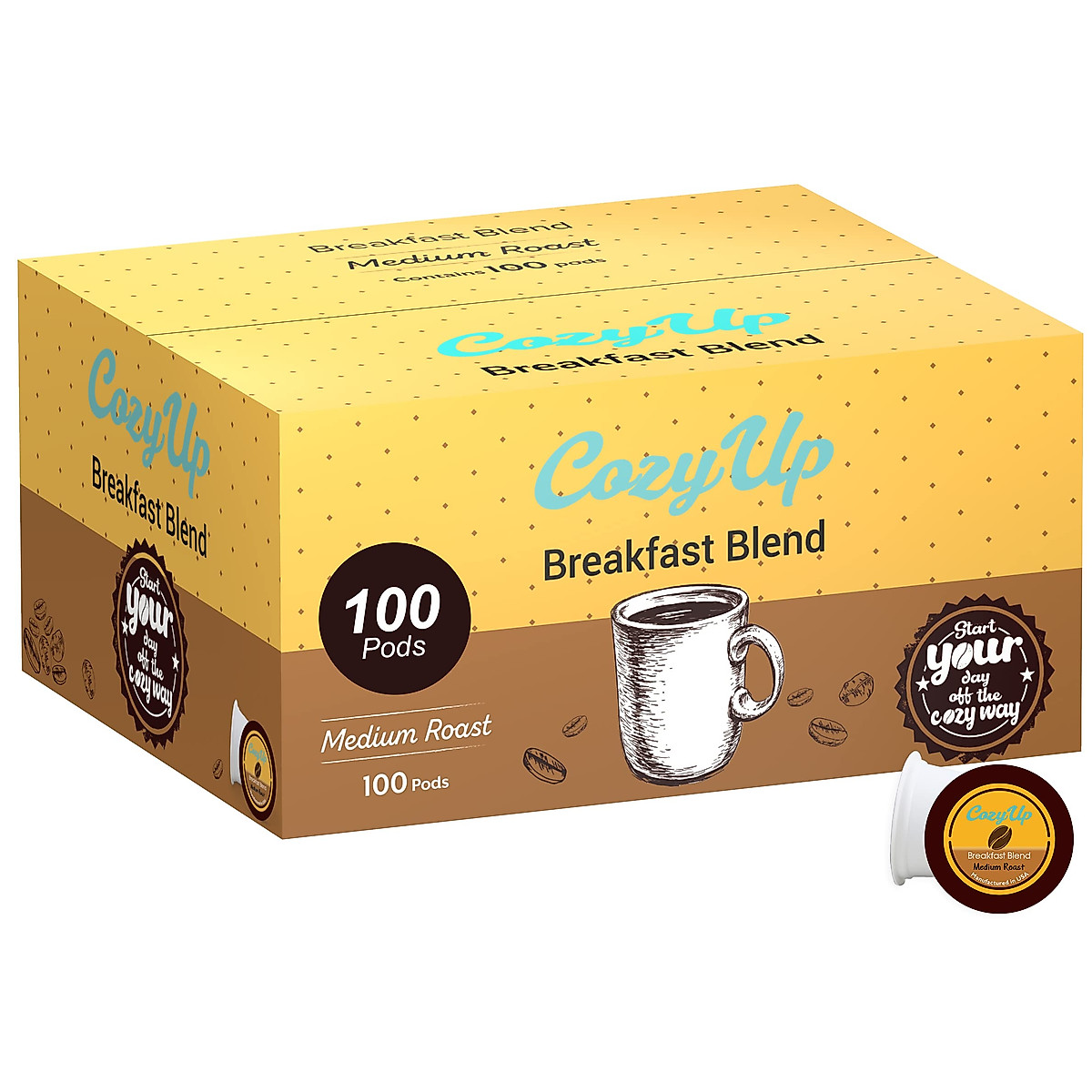 CozyUp Breakfast Blend, Single-Serve Coffee Pods for Keurig K-Cup Brewers, Medium Roast Coffee, 100 Count