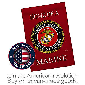 Home of Marine Corps Garden Flag Wall Decor Armed Forces USMC Semper Fi Tapestry Official United State American Military Memorabilia Banner Remembrance Retire Outdoor Yard Memorial Veteran Gifts Made In USA