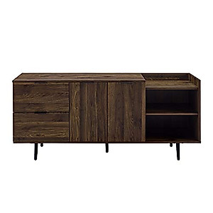 Walker Edison Modern Wood TV Stand with Cabinet Doors and Drawers for TV's up to 65" Flat Screen Universal TV Console Living Room Storage Shelves Entertainment Center, 58 Inch, Dark Walnut