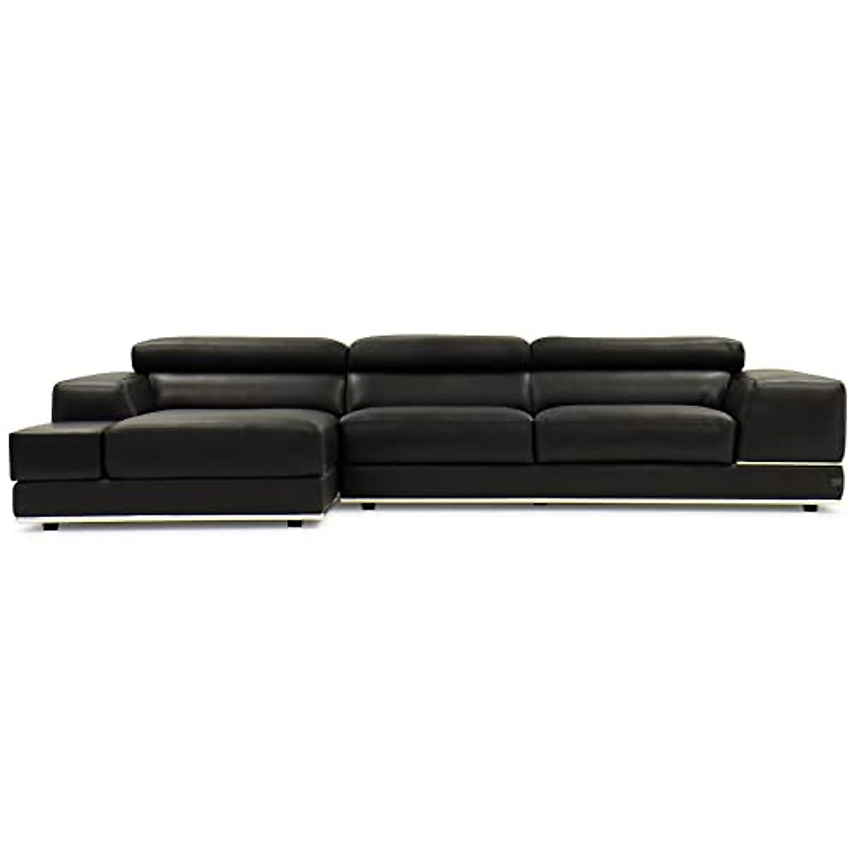 ZURI Encore Black Leather L-Shaped Sectional with Adjustable Headrests - Left Chaise