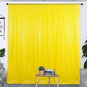 Partisout Sequin Backdrop Curtain 4ftx7ft Sequence Backdrops Party Glitter Background Sparkle Wedding Photo Shimmer Curtains (Yellow)