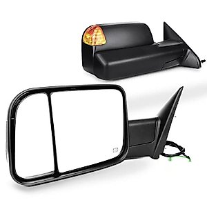 SCITOO Towing Mirrors fit for Dodge for Ram Exterior Accessories Mirrors fit 2009-2016 for Ram 1500 2500 3500 with Heated Temperature Sensor Amber Turn Signal Puddle Power Controlling Features