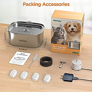 Cat Water Fountain Stainless Steel: 3.2L/108oz Pet Fountain Water Bowl Dog Drinking Dispenser Cat Feeding & Watering Supplies Animal Metal Kitty Spout for Cats Inside with 4 Replacement Filters