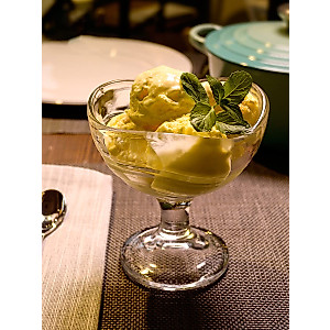 SOUJOY 6 Pack Glass Footed Dessert Bowl, 8oz Ice Cream Cup, Clear Haavy Duty Parfait Fruit Cup for Sundae, Ice Cream, Cocktail, Salad, Condiment, Trifle