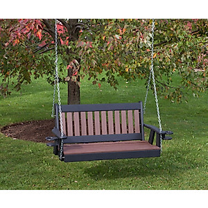 4FT-Cedar-Poly Lumber Mission Porch Swing with Cupholder arms Heavy Duty Everlasting PolyTuf HDPE - Made in USA - Amish Crafted