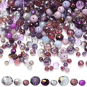 KINGSHINE 1000pcs 4/6/8mm Purple Color Briolette Crystal Glass Beads for Jewelry Making Supply,Round Rondelle Faceted Spacer Beads,Crystal Beads for Bracelets Necklaces DIY Crafts