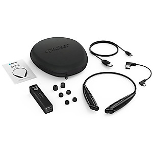 phaiser BHS-950 Bluetooth Headphones with Charging Case, Retractable Neckband Earbuds with Microphone, Wirefree Sweatproof Inear Earphones, Wireless Portable Cordless Stereo Headset, Blackout