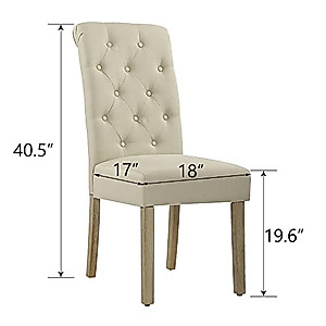 thksbought Set of 2 Dining Chairs,Advanced Knitting Cushion with Button Decoration,Armless All Wooden Legs for Kitchen,Bedroom,Dining Room(TAN)