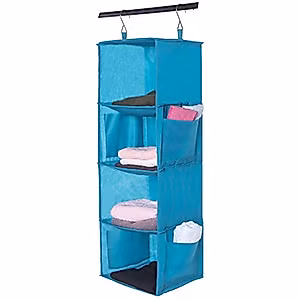 Amelitory Hanging Closet Organizer 4 Shelf Foldable Hanging Storage Shelves Fabric, Lake Blue