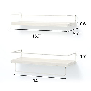 Shario Floating Shelves - Set of 2, Wall Mounted Hanging Shelves with White Towel Rack, Decorative Storage Shelves for Bathroom, Kitchen, Living Room & Bedroom (Rustic White)