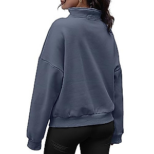 Trendy Queen Half Zip Sweatshirts Quarter Zip Pullover Hoodies for Women Oversized Fleece Soft Sweaters Comfy Fall Winter Clothes 2023 Y2K Greyblue