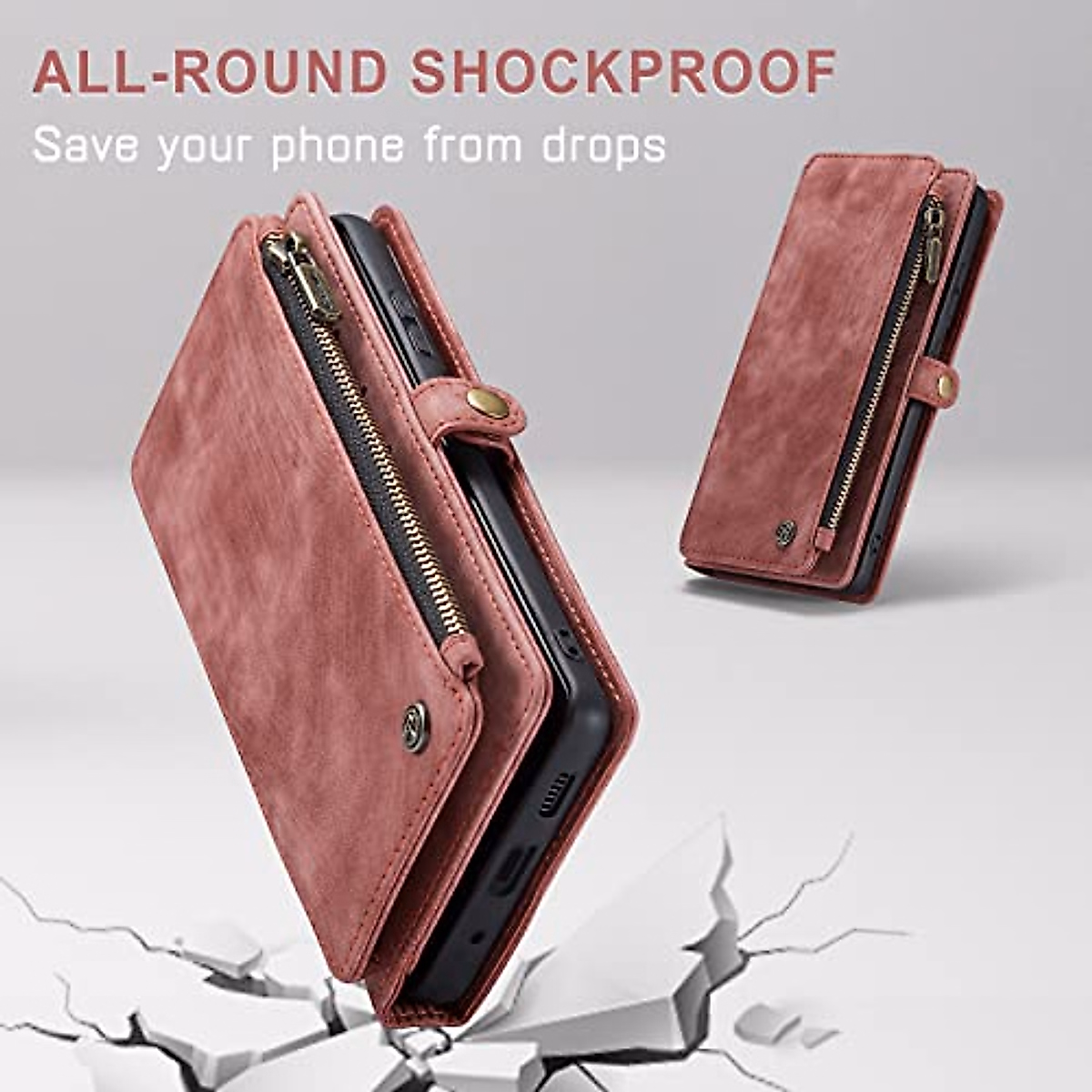 Defencase Compatible with Samsung Galaxy S20 FE 5G Case Wallet with Card Holder for Women Men, PU Leather Magnetic Snap Flip Zipper Strap Wallet Case Fit for Galaxy S20 FE, Fashion Red