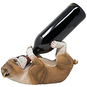 Thirsty English Bulldog Wine Bottle Holder Statue Display Stand Decorative Centerpiece for Bar or Kitchen Counter Décor As Gifts for Dog Lovers