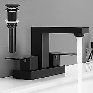 KES Black Bathroom Faucet 4 Inch Centerset Bathroom Sink Faucet with Bathroom Sink Stopper NO Overflow, SUS304 Stainless Steel, Lead-Free NSF Certified, L4150LF-BK-C2