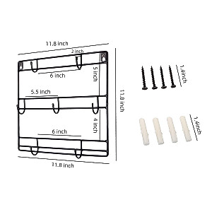 Ymeibe Wall Mounted Coffee Mug Rack with 7 Hooks Large Metal 3 Tiers Coffee Cup Holder for Coffee Mugs, Teacups, Mason Jars, Display, Organizer and Storage Hangers, Set of 2 (Black)