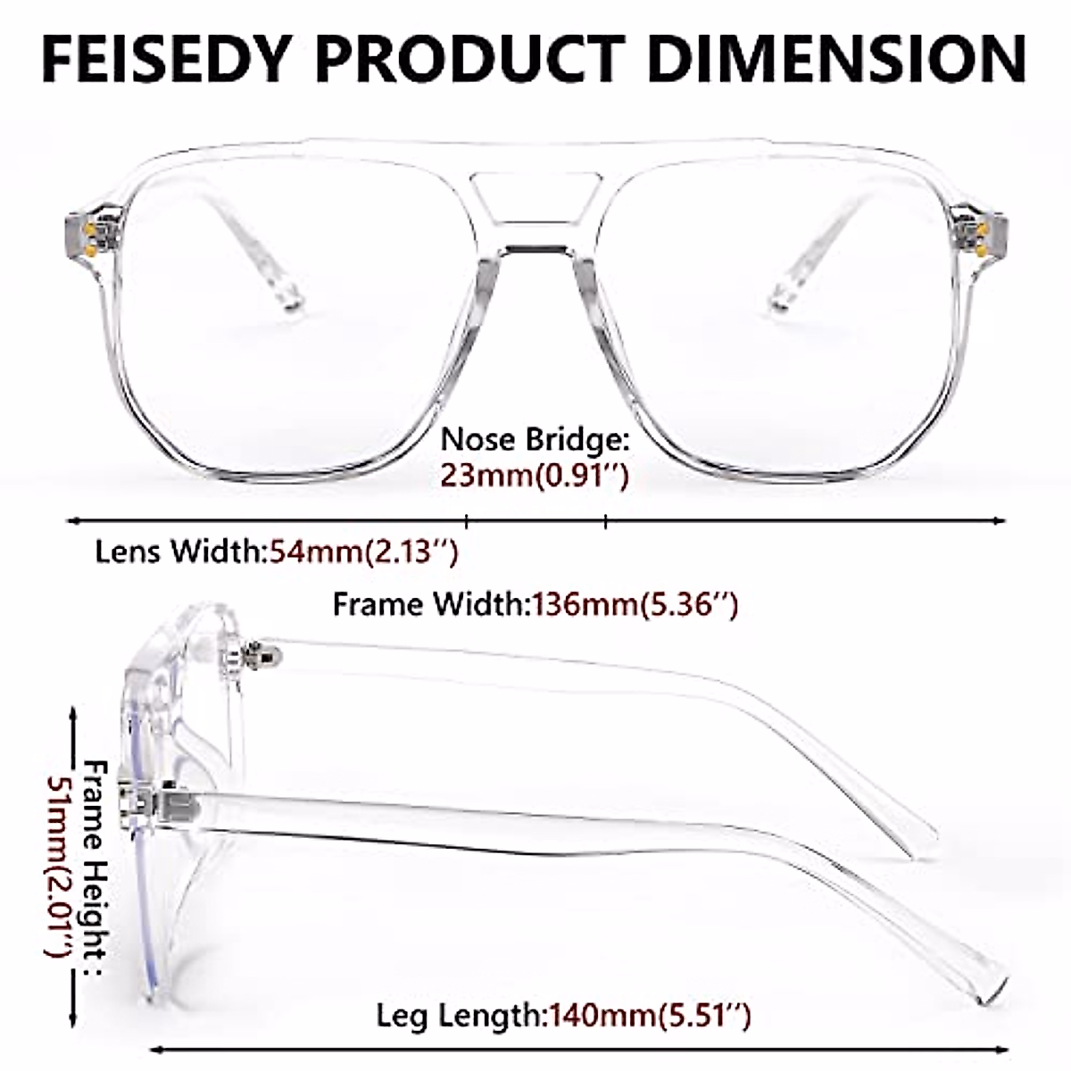 FEISEDY Blue Light Blocking Glasses Fake Nerd Clear Square Computer Lightweight Pilot Glasses Frame Oversized B2866