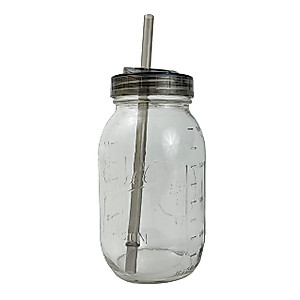 1 Ball Glass Mason Drinking Quart Jar with One Piece Sip Lid and Straw (32oz) Regular Mouth By Bear Hand 3 Piece Set 32 R/ Straw 32 R/ Straw