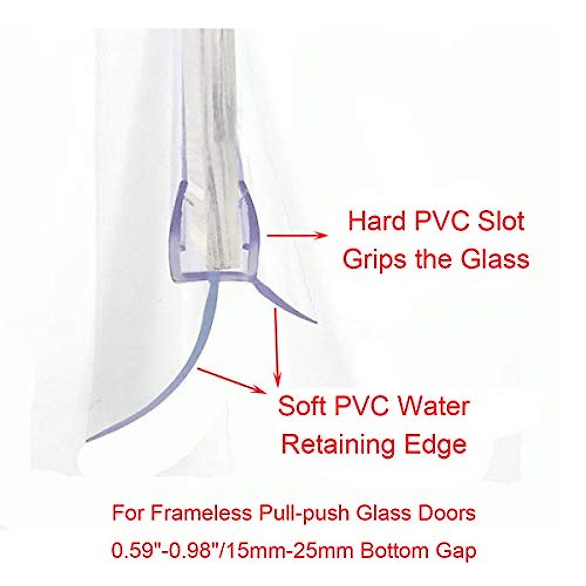 Cozylkx Frameless Shower Door Bottom Seal with Drip Rail 1/2" Thick Glass 33" Long Sweep - Glass Door Seal Strip Stop Shower Leaks