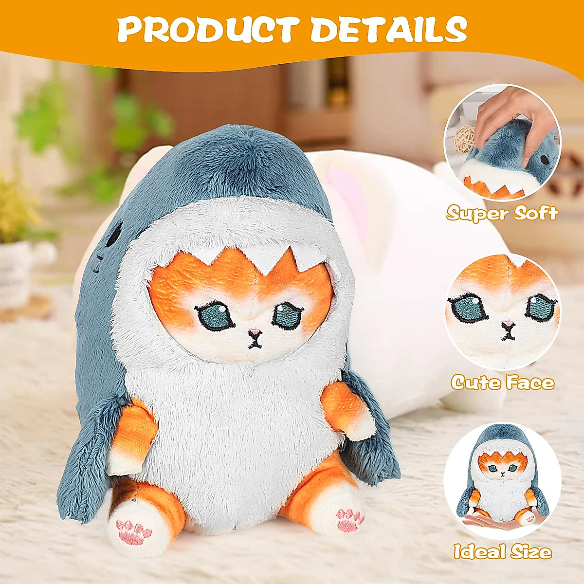 Generic 8'' Cute Shark Cat Plush Toy Soft Shark Cat Stuffed Animal Plushies Toy Figure Doll Pillow Birthday for Kids