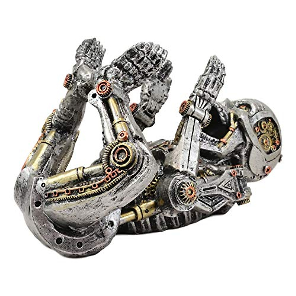 Ebros Steampunk Industrial Victorian Sci Fi Cyborg Robotic Terminator Skeleton Wine Bottle Holder Figurine with Painted Gearwork Clockwork and Mechanical Parts Party Hosting Skeletons Skulls Decor