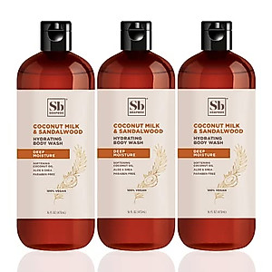 Soapbox Body Wash, Coconut Milk & Sandalwood - Moisturizing Body Wash Cleanser w/Aloe Vera & Shea Butter | Paraben Free, Gluten Free, Cruelty Free & Vegan Body Wash, 16oz Bottles (Pack of 3)