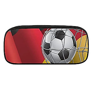 Soccer Goal and German Flag Pencil Case PU Leather Pencil Pen Bag Large Capacity Pen Box Pencil Pouch Makeup Bag with Zip