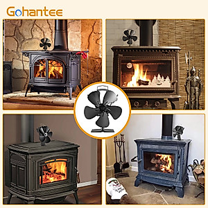 5 Blades Fireplace Fan Heat Powered Wood Stove Fan Circulates Warm Heated Air for Gas Pellet Wood Log Burner Stove Fan Efficient Heat Distribution Eco-Friendly with Thermometer