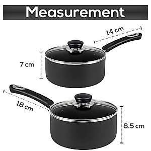 Utopia Kitchen 1 Quart & 2 Quart Nonstick Saucepans with Glass Lids & along with 8” 9” & 11” Nonstick Frying Pan - Induction Bottom - Multipurpose Use for Home Kitchen or Restaurant - Grey-Black