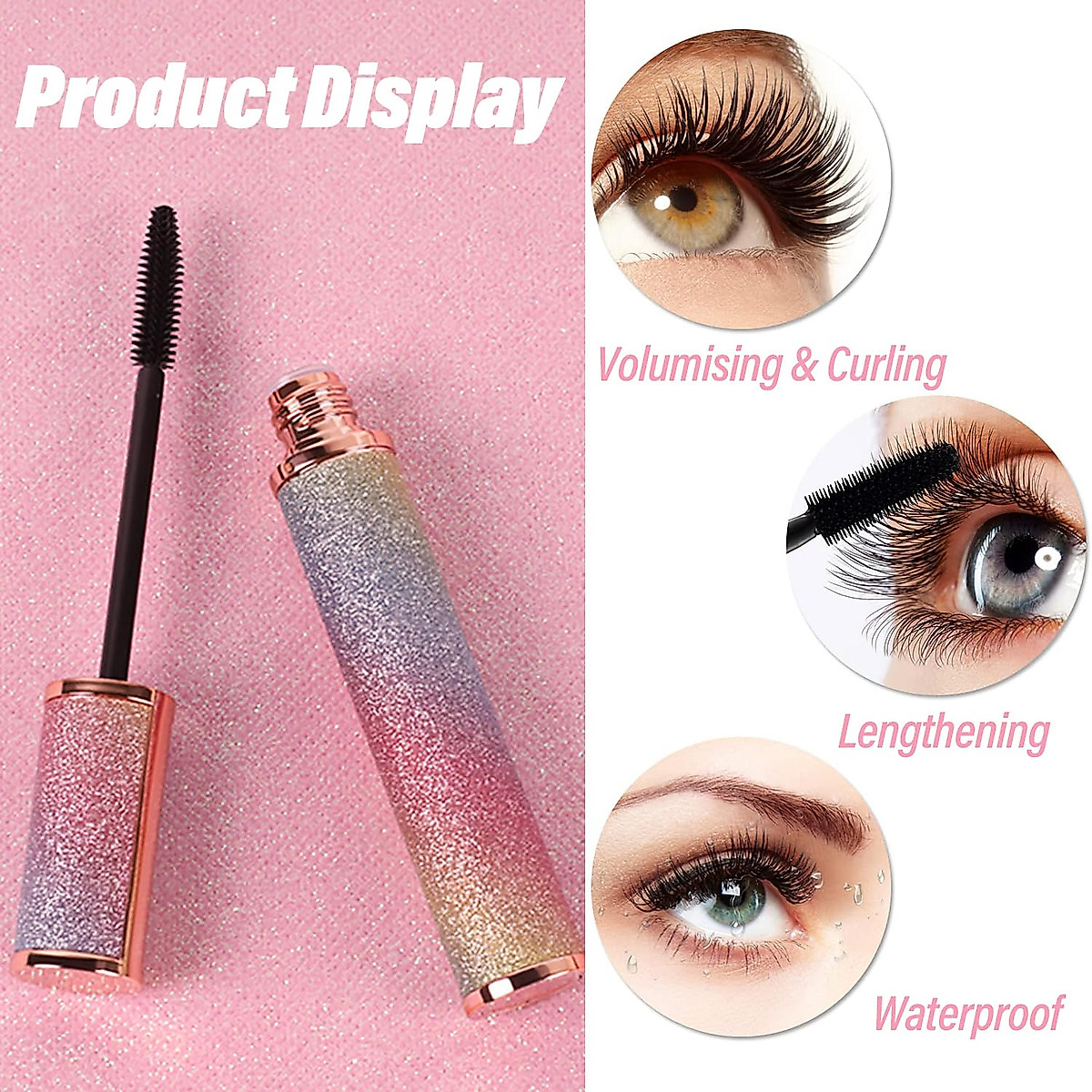 4D Silk Fiber Lash Mascara, Black Voluminous Fiber Thrive Mascara, Mascara Black Volume and Length, Longer Thicker Eyelashes, Waterproof & Long Lasting, No Smudge, No Clumping, No Flaking (1pcs)