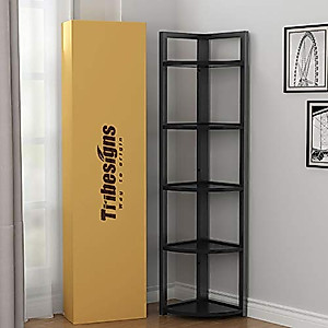 Tribesigns 5 Tier Corner Shelf, Corner Bookshelf Small Bookcase Storage Rack Plant Stand for Living Room, Home Office, Kitchen, Small Space (Black)