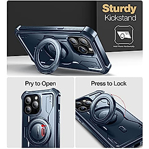 Dexnor Magnetic Case for iPhone 14 Pro Max, Compatible with MagSafe, [Built in Screen Protector and Kickstand] Full-Body Heavy Duty Case Protective Cover for iPhone 14 Pro Max 6.7 Inch,Navy Blue