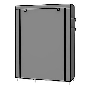 UDEAR Closet Organizer Wardrobe Clothes Storage Shelves, No-Woven Fabric Cover with Side Pockets,Grey