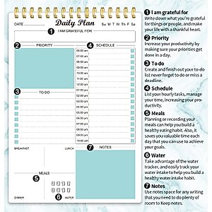 Daily Planner Notepad Undated To Do List Planning Pad Checklist with Hourly Schedule Calendars Meal, Spiral Appointment Organizers Notebook for Man/Women,52 Sheets (6"x8.5")2Pack