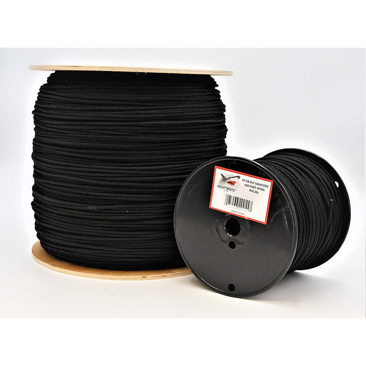 GREAT WHITE ROC360 600' Trick Line/Tie Line, Black, Unglazed, Cotton Cover W/Polyester Core For Added Strength, Theatrical cord, Multipurpose Utility Line, 4 Sash Cord(1/8 inch x 600ft) MADE IN USA