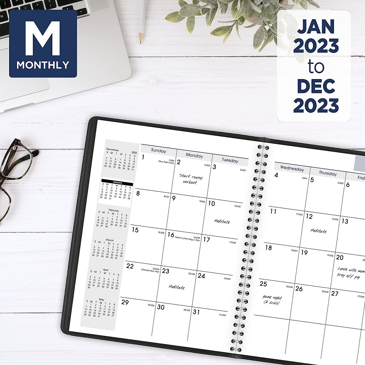 2023 Monthly Planner by AT-A-GLANCE, DayMinder, 7" x 8-3/4", Medium, Faux Leather, Black (G40000)