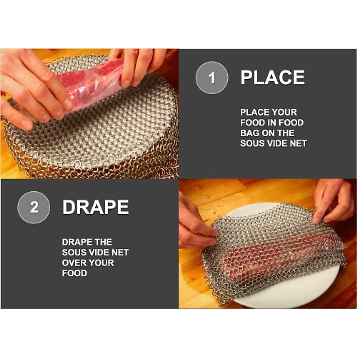 FLAGTION Sous Vide, Set of - 1.5 Pounds Food Grade Stainless Steel Sous Vide Mesh Net & 5 Silicone Coated Magnets for Sous Vide Cooking, Premium Sous Vide Accessory Kit to Avoid Undercooked Food