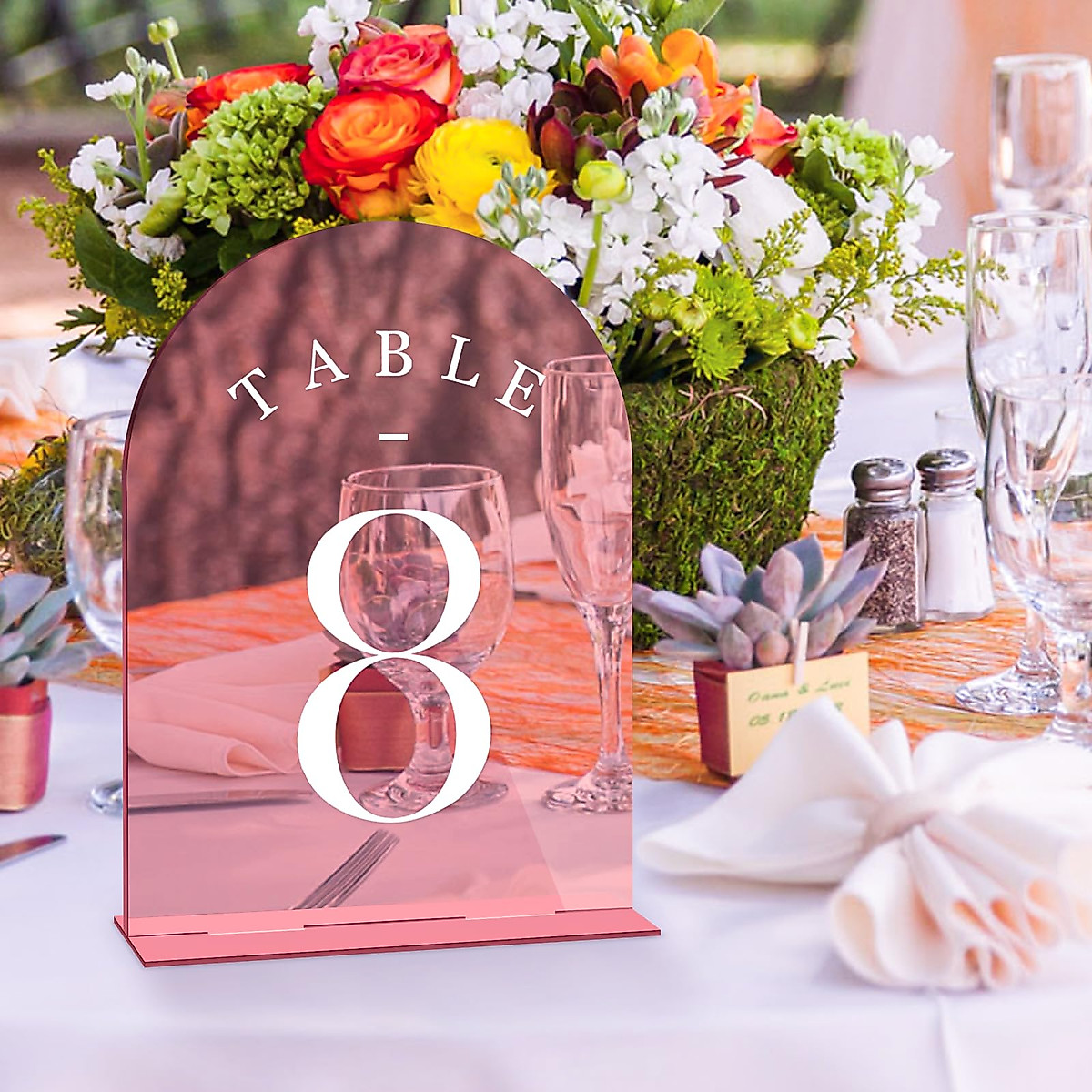 Wedding Table Numbers, 1-15 Mirror Arch Table Numbers with Stands, 5"x7" Table Number Signs and Holders Perfect for Wedding Reception, Event, Party, Restaurant (Arch Rosegold)