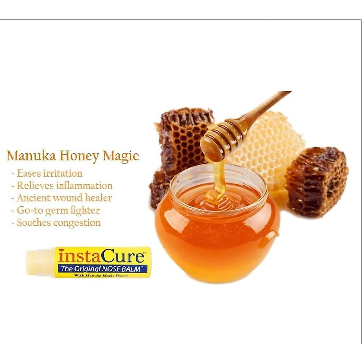 INSTACURE Original Nose Balm. Fast Relief for Cracked Dry & Sore Noses with Raw Manuka Honey Vitamin E Shea Butter Aloe Vera Oil. Heals Dog’s Dry Cracked Nose (1 Pack)