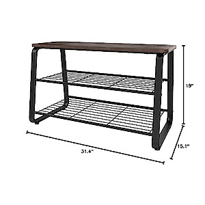 ClosetMaid 3-Tier Shoe Rack Bench - Metal Frame, Wire Shelves, Wood Seat - Entryway, Hallway, Living Room, Mudroom Organizer - Modern Walnut Finish