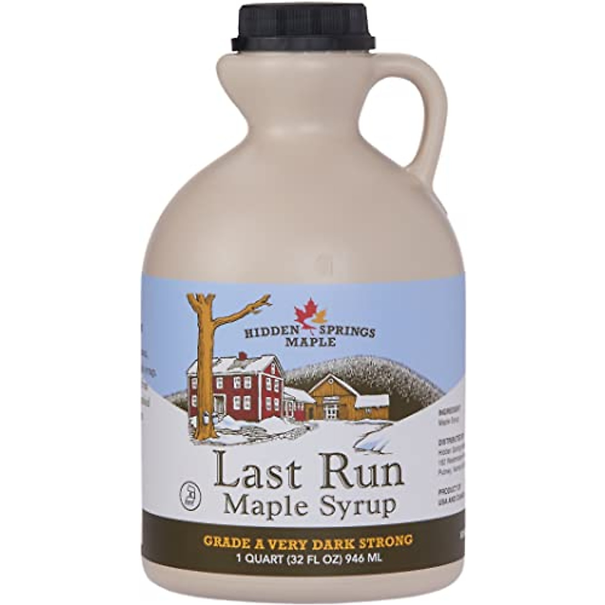 Hidden Springs Maple Very Dark Quart 100% Pure Maple Syrup USA/CAN, BPA-free Jug
