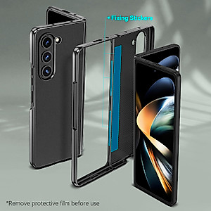 MATEPROX Phone Case for Samsung Galaxy Z Fold 5 Case, Slim Thin Lightweight Protective Phone Case with Non-Slip Leather Back Cover with Electroplated Frame for Samsung Galaxy Z Flod 5 5G-Black