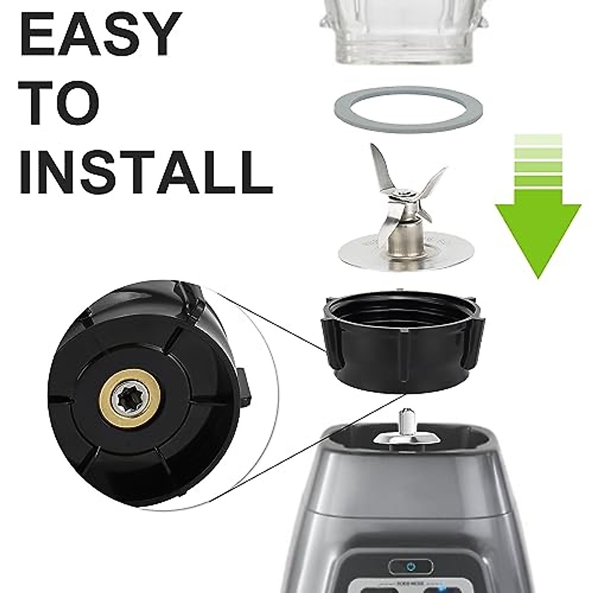 Blender Replacement Parts Compatible with Oster Blender Ice Blades ABS Plastics Base Stainless Steel Ice Blade and 2 Rubber O Ring Seal Gasket, Compatible with Oster Osterizer Blender Accessories