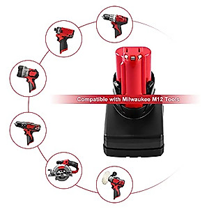 Dosctt 2 Pack 12V 6.0Ah Battery Compatible with Milwaukee M12 Battery XC Lithium 48-11-2411 48-11-2420 48-11-2401 48-11-2402 48-11-2401