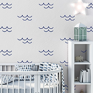 A Room with Dark Blue Wave Vinyl Wall Decals, Peel and Stick Ocean Beach Stickers for Nursery, Kids Bedroom Livingroom Home Wall Decor